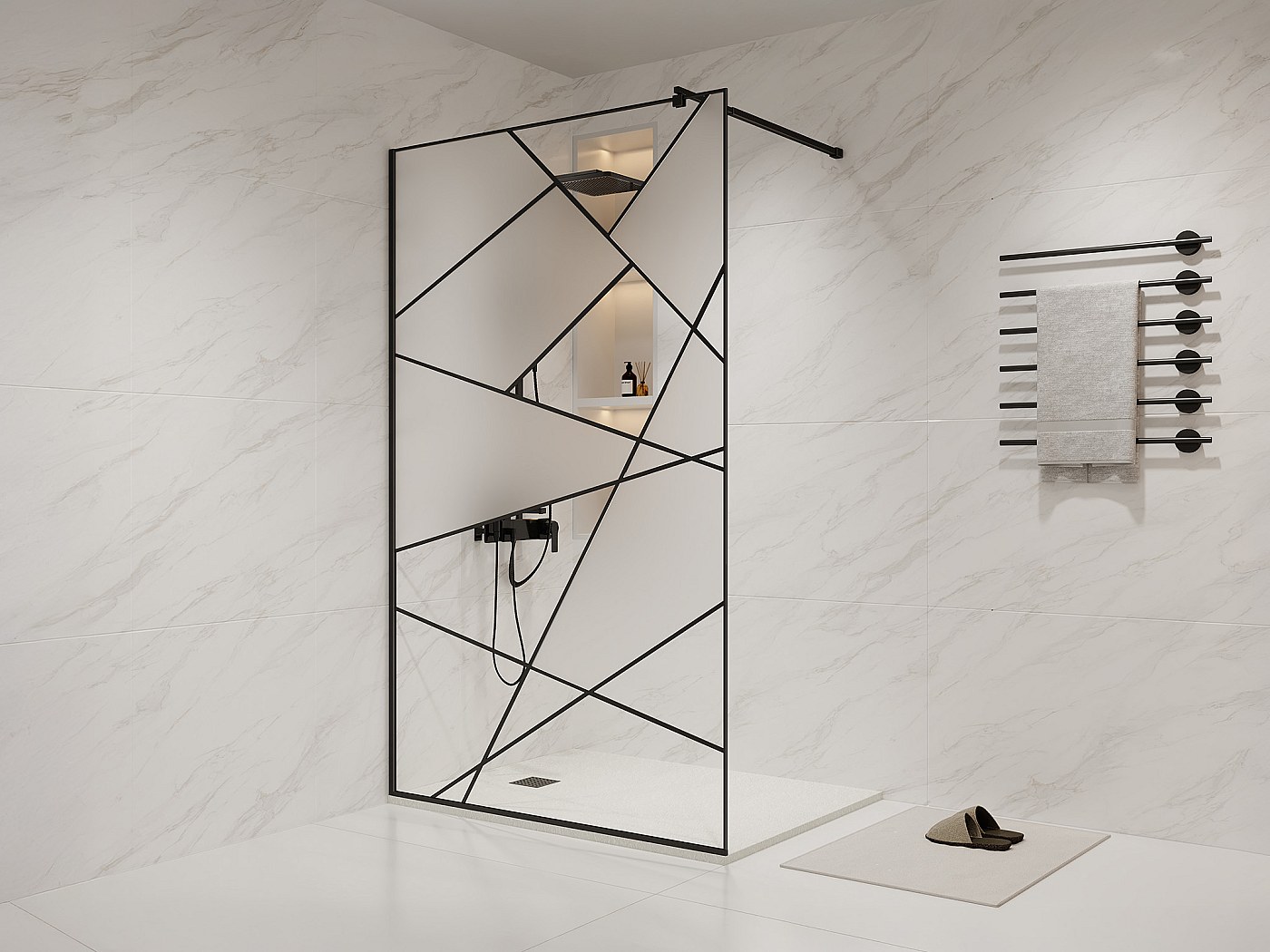 Paroi de douche à l'italienne sérigraphiée - Noir mat - 120 x 200 cm ...