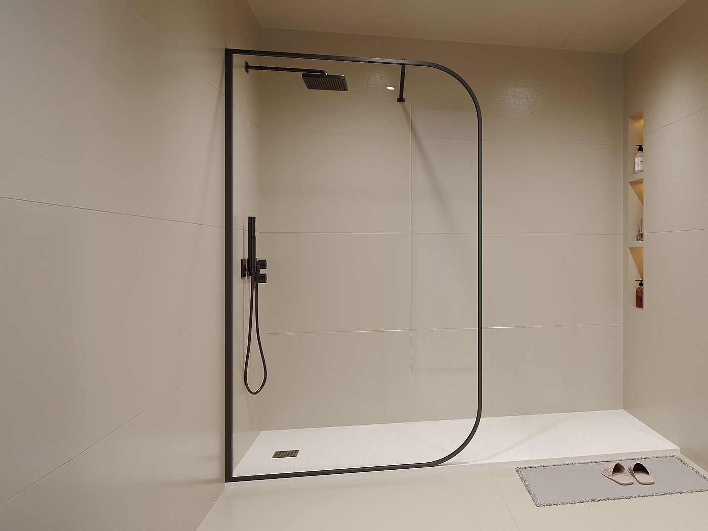 Paroi de douche à l'italienne courbée - 120 x 200 cm - Noir - DOUYANO