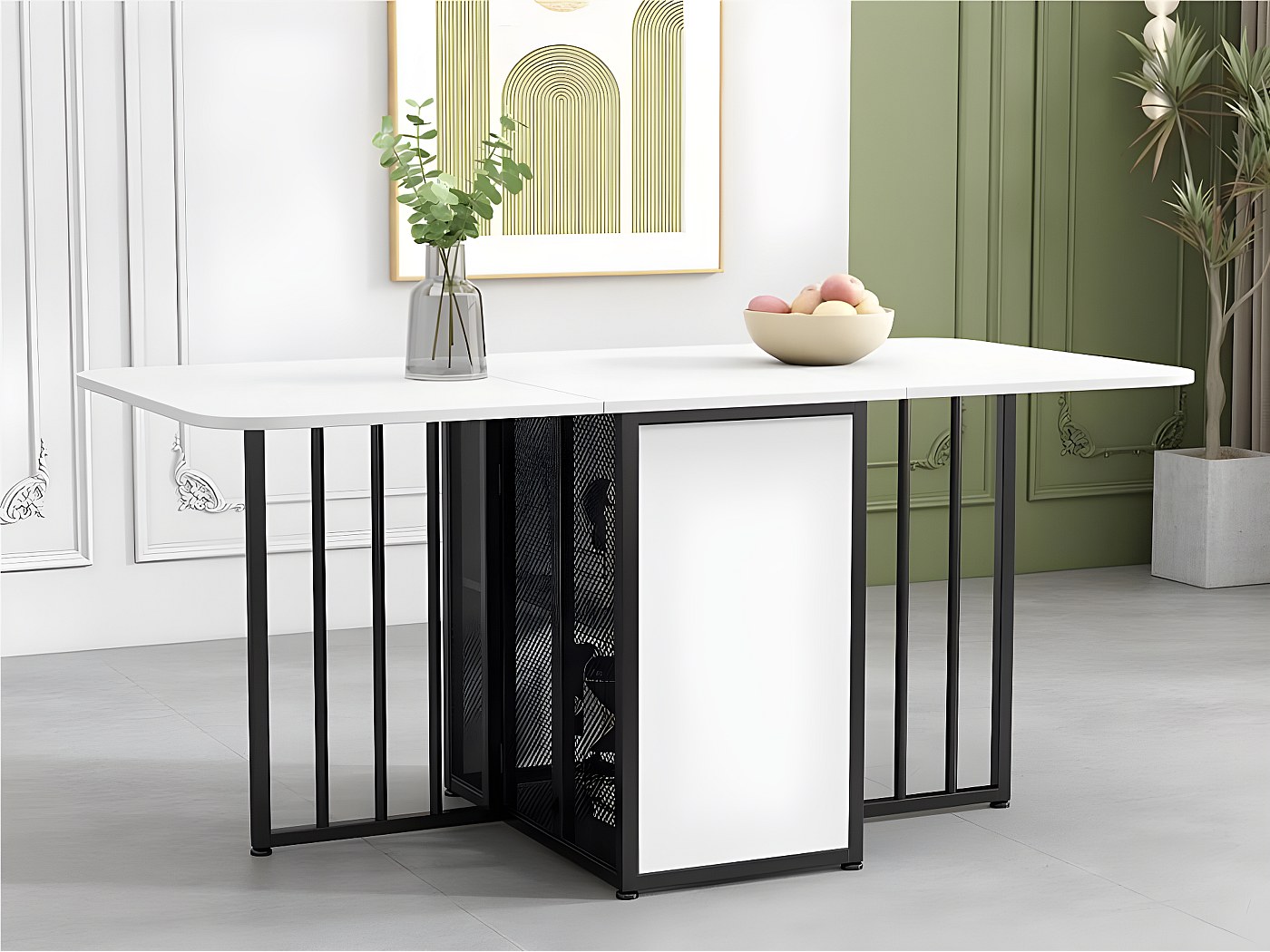 Table à manger pliante rétractable polyvalente avec étagères de ...