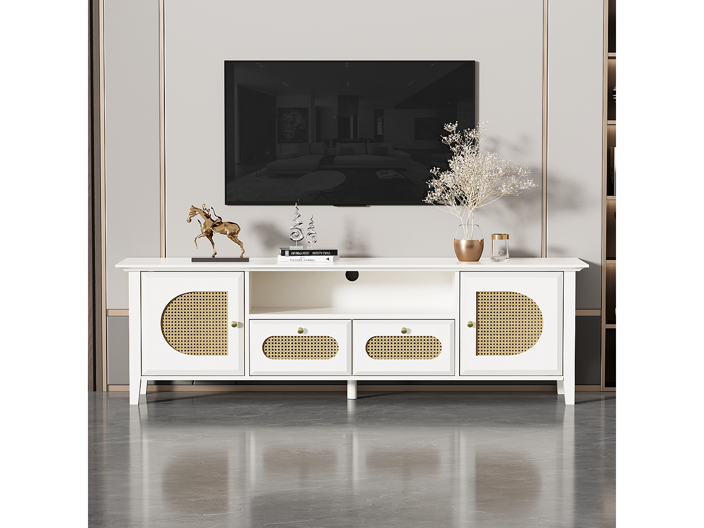 Mobile TV con 2 cassetti e 2 ante e uno scomparto - 160x38x50 cm ...