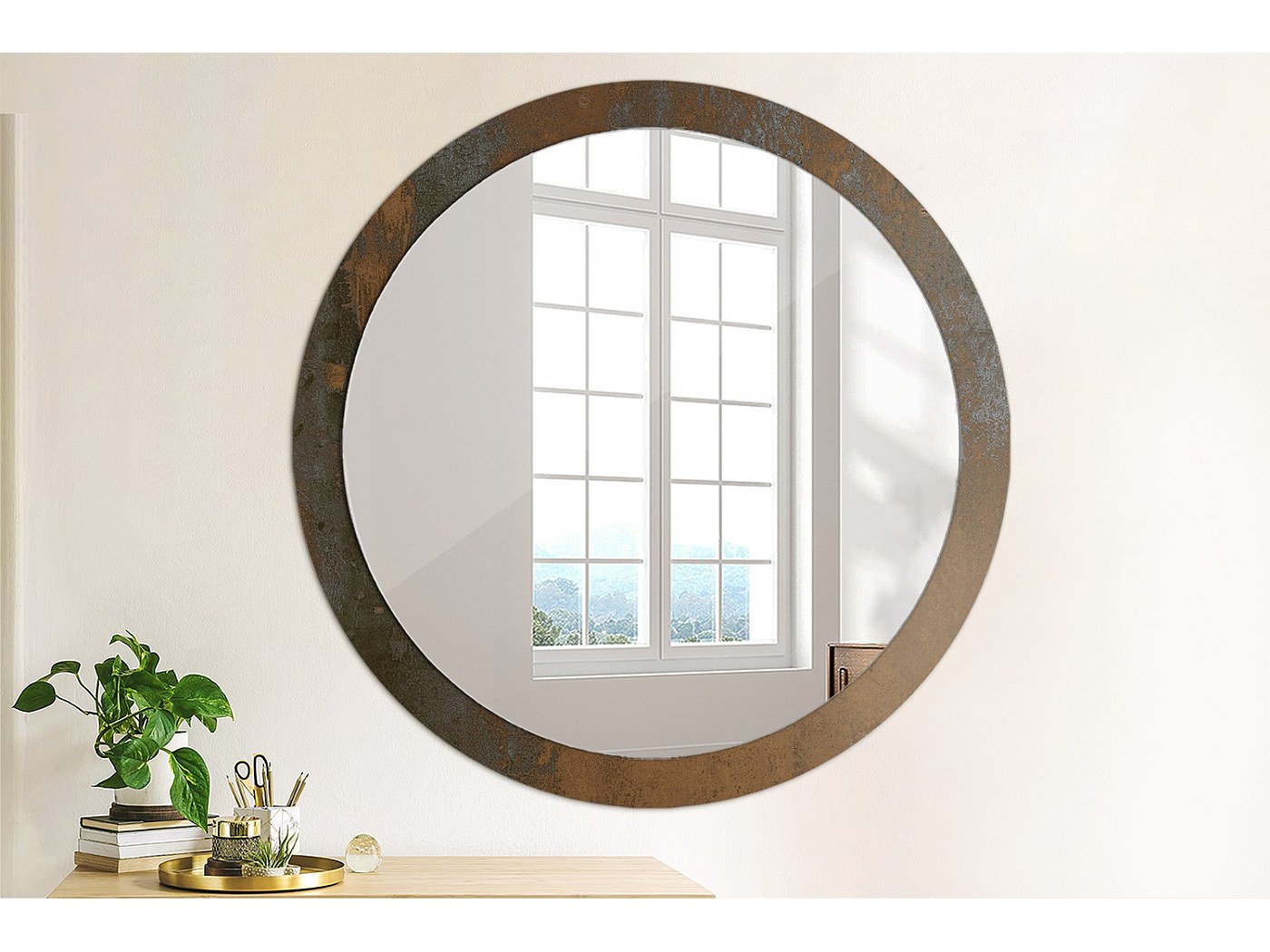 Miroir rond décoratif - Rustique métallisé - 100 cm