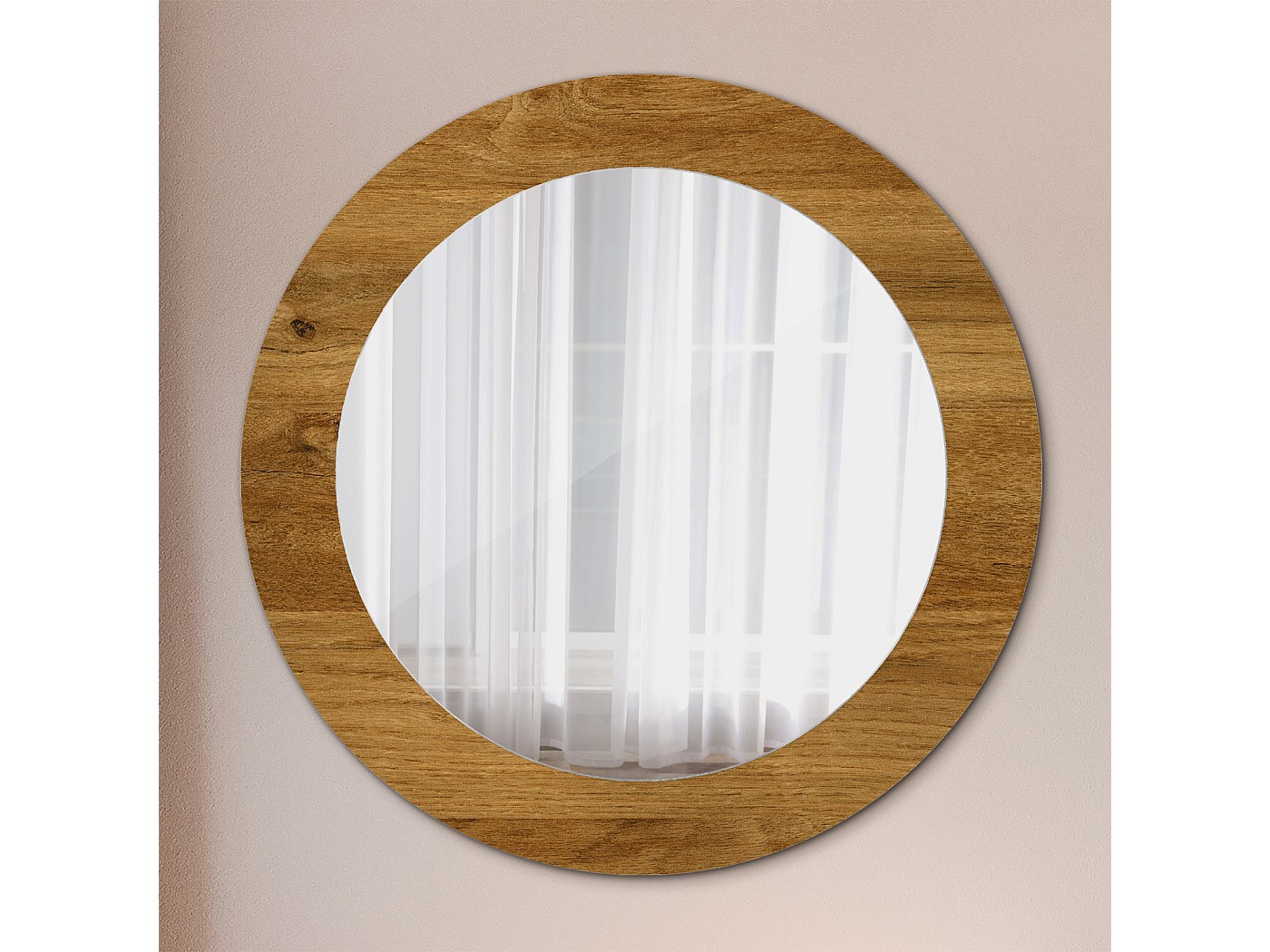 Miroir rond décoratif - Chêne rustique - 60 cm