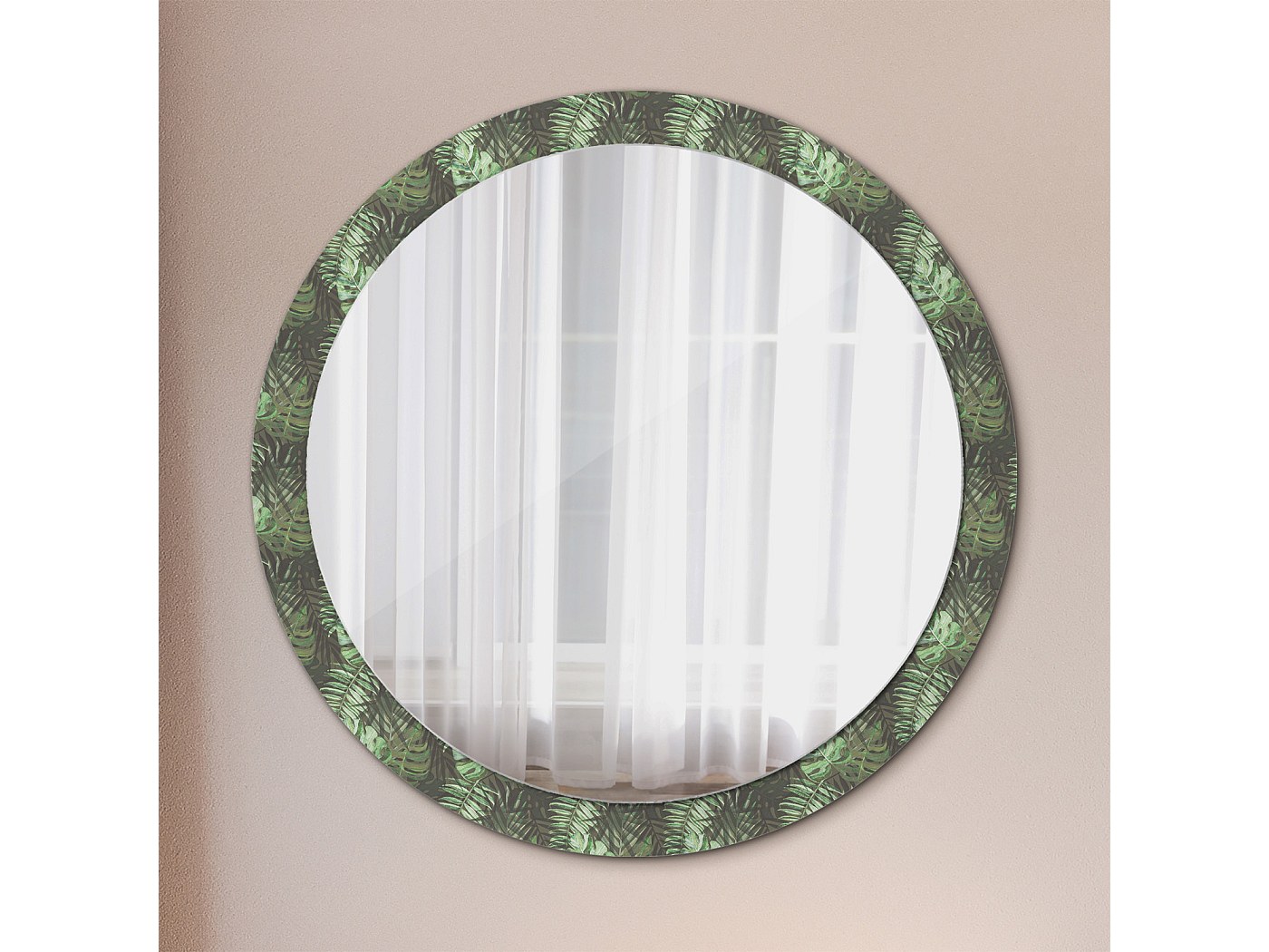 Miroir rond décoratif - Feuilles tropicales - 100 cm