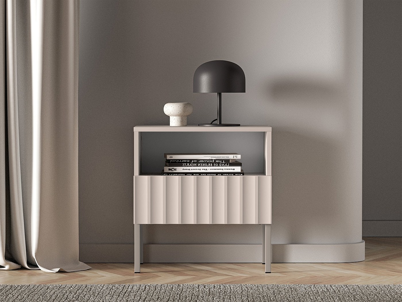 Comodino - 50 cm - con frontali scanalati - beige chiaro - DERIVVA