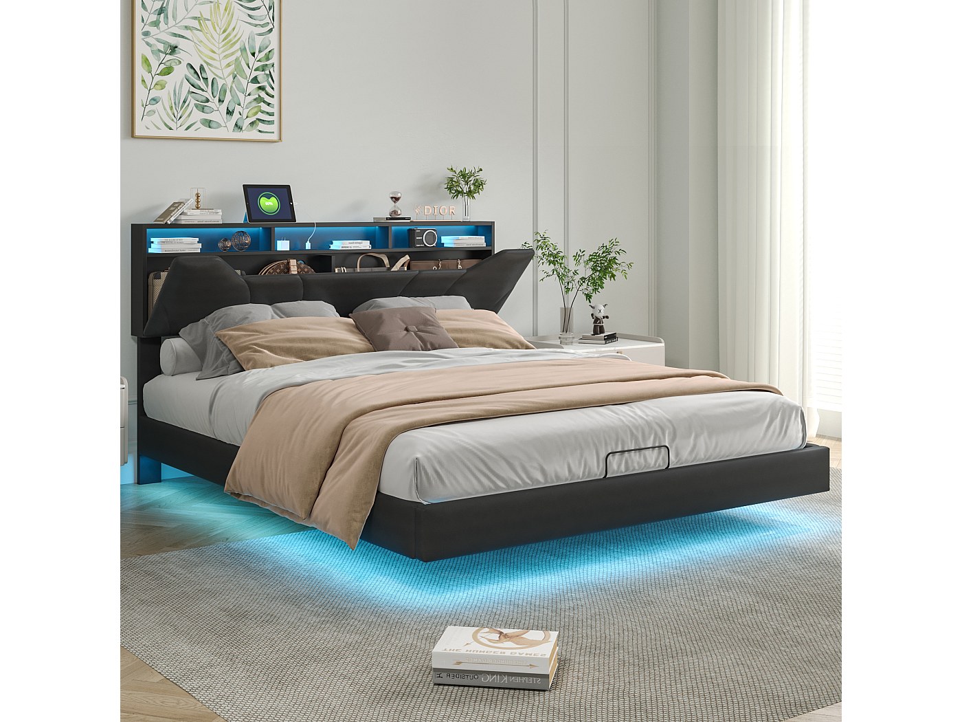 Letto matrimoniale imbottito 160x200cm - con USB e luce LED - Giroletto ...