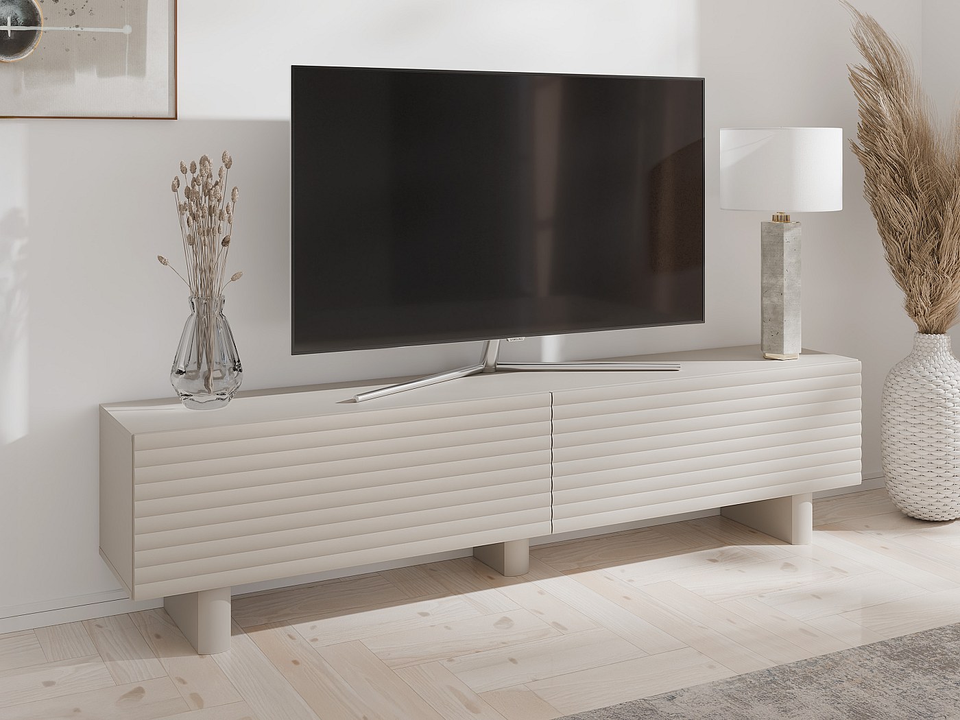 Meuble TV avec 2 portes 180 cm en MDF - Beige - LUDIMA