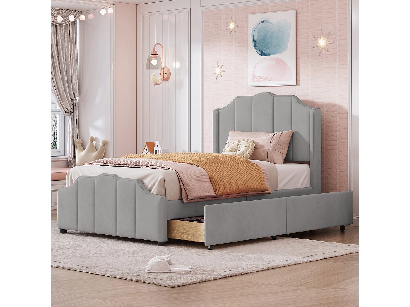 Cama estofada 90 x 200 cm com 2 gavetas e cabeceira - cama de casal ...