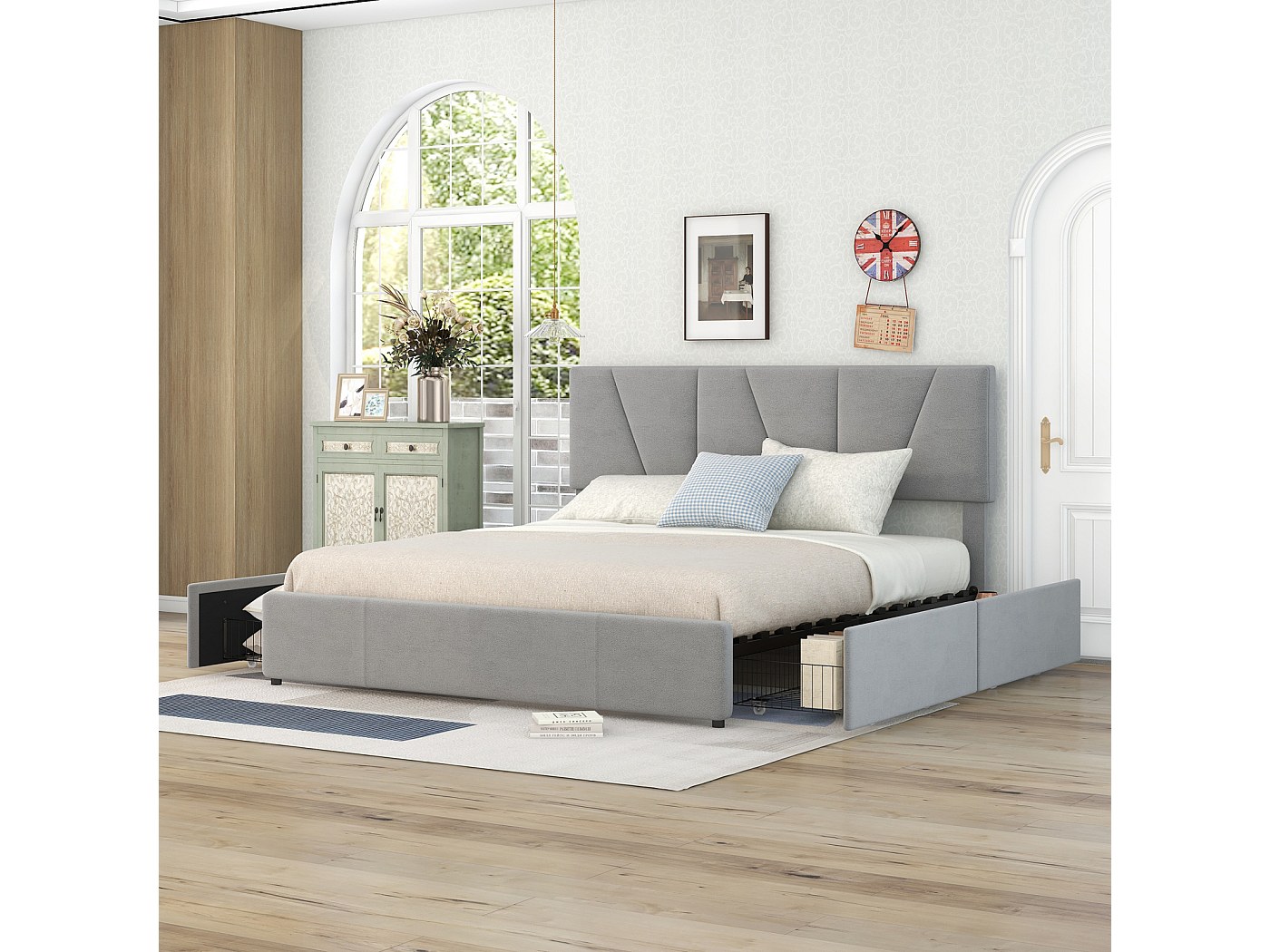 Lit adulte 160x200cm en tissu velours - avec 4 tiroirs - tête de lit ...