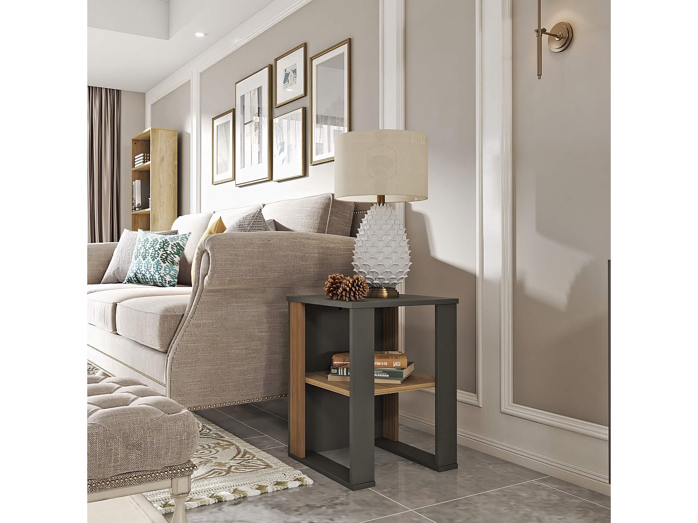 Tavolino Fianco Divano Neem 60x45x45 Truciolato Marrone Scuro Grigio ...