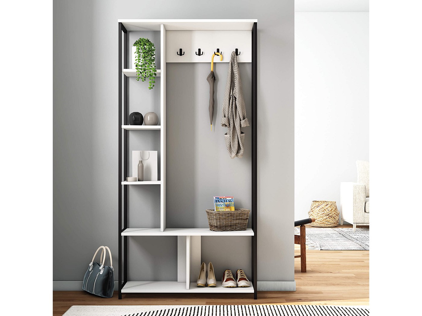 Garde-Robe d'Entrée Caigua 182x90x35 Panneau de particules Acier Blanc ...