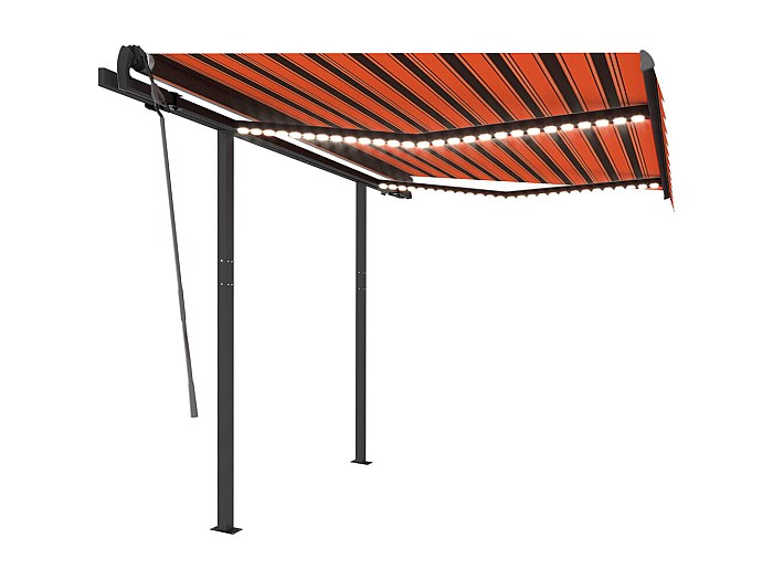 Toldo manual retráctil con LED naranja y marrón 3,5x2,5 m ES165216