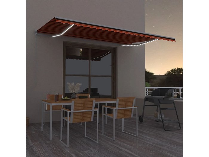 Toldo retráctil manual con luz LED naranja y marrón 500x300 cm ES335728
