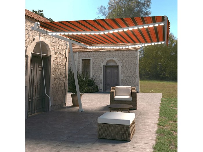 Toldo manual retráctil con luz LED naranja y marrón 450x350 cm ES461290