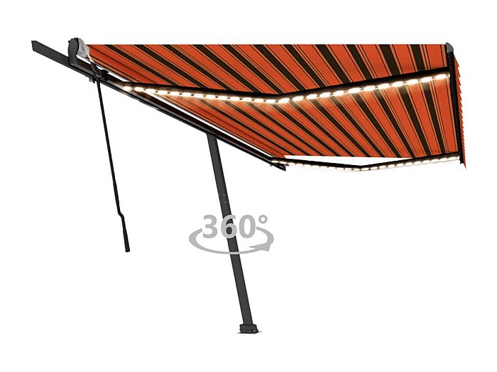 Toldo retráctil manual con luz LED naranja y marrón 500x300 cm ES380486