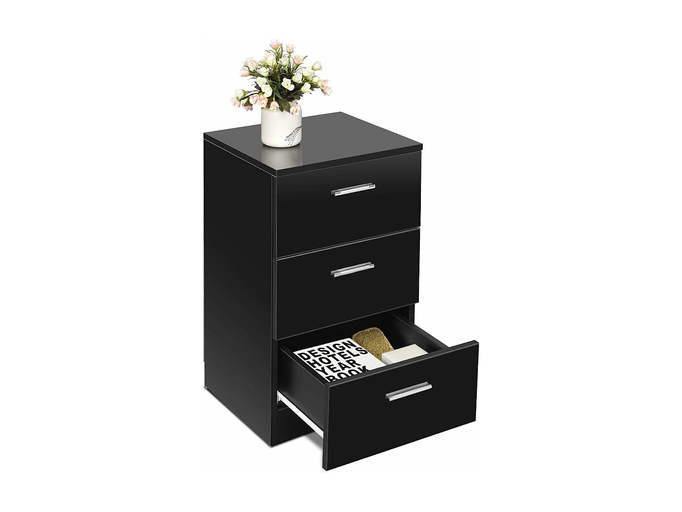 Commode Chambre en Bois avec 3 Tiroirs, Caisson de Bureau avec Tiroir ...