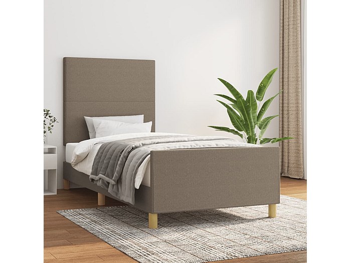 Lit simple + tête de lit Taupe 90x200 cm Tissu FR12949