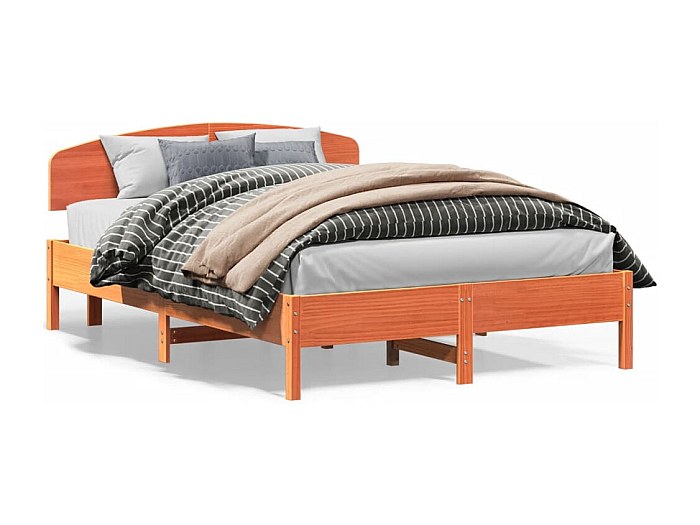 Lit double et tête de lit cire marron 120x200 cm bois de pin FR65569