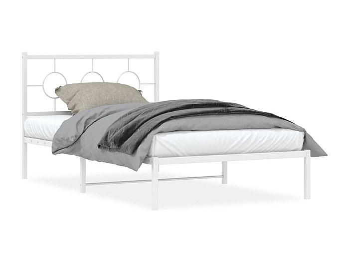 Lit simple métal + tête de lit/pied de lit blanc 107x203cm FR59924