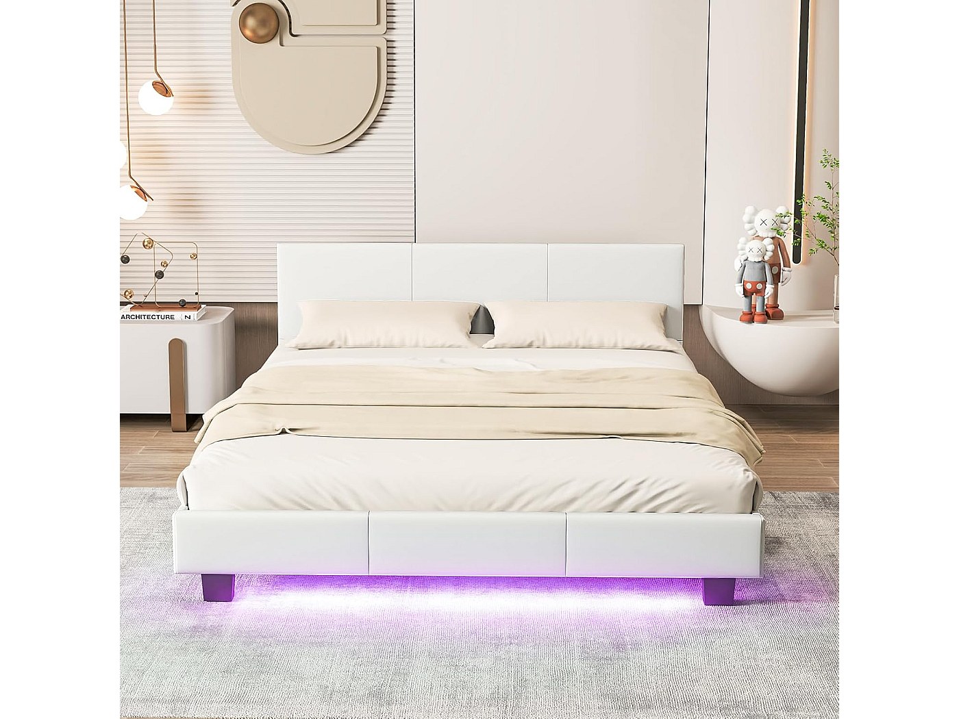 Lit 140x200 cm avec Éclairage LED et Sommier à Lattes, Hauteur de 25 cm ...