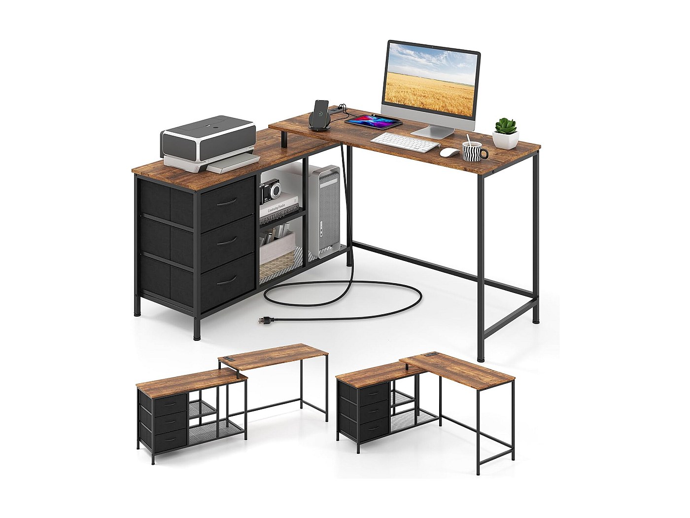 Bureau d'Ordinateur en Forme de L 140 cm, Bureau d'angle Convertible ...