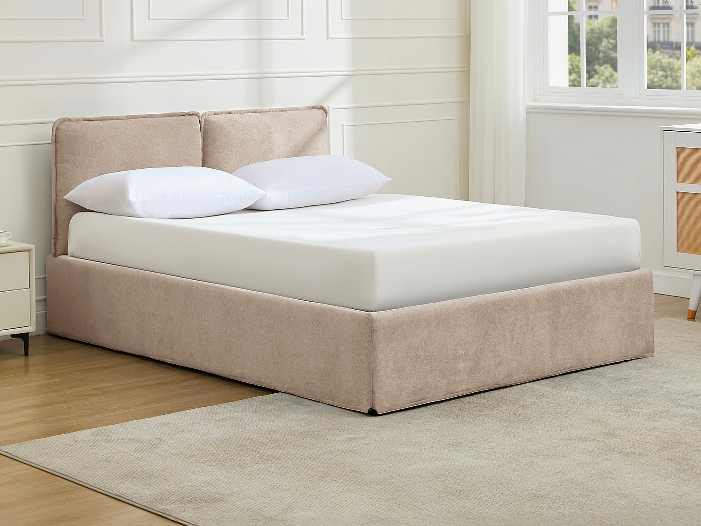 Cama Canapé Con Funda Extraíble Tamaño Queen 160 X 200 Cm En Tela Beige
