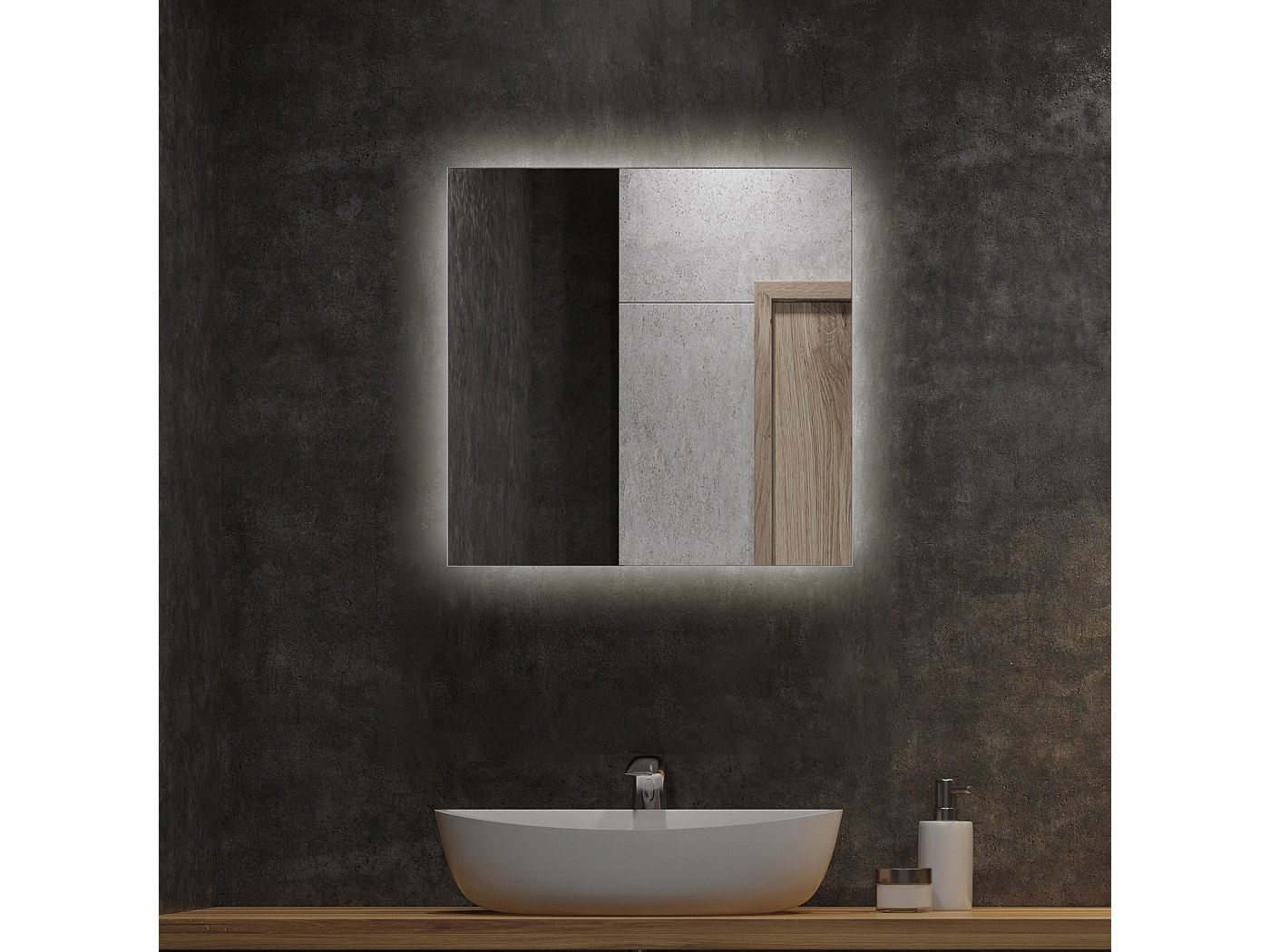 Miroir lumineux LED moderne pour la salle de bain 50 cm x 50 cm Lumière ...