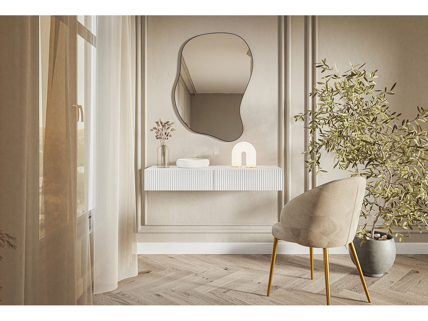 Toccatore sospeso con 2 cassetti - bianco - 110 cm - VELDIO