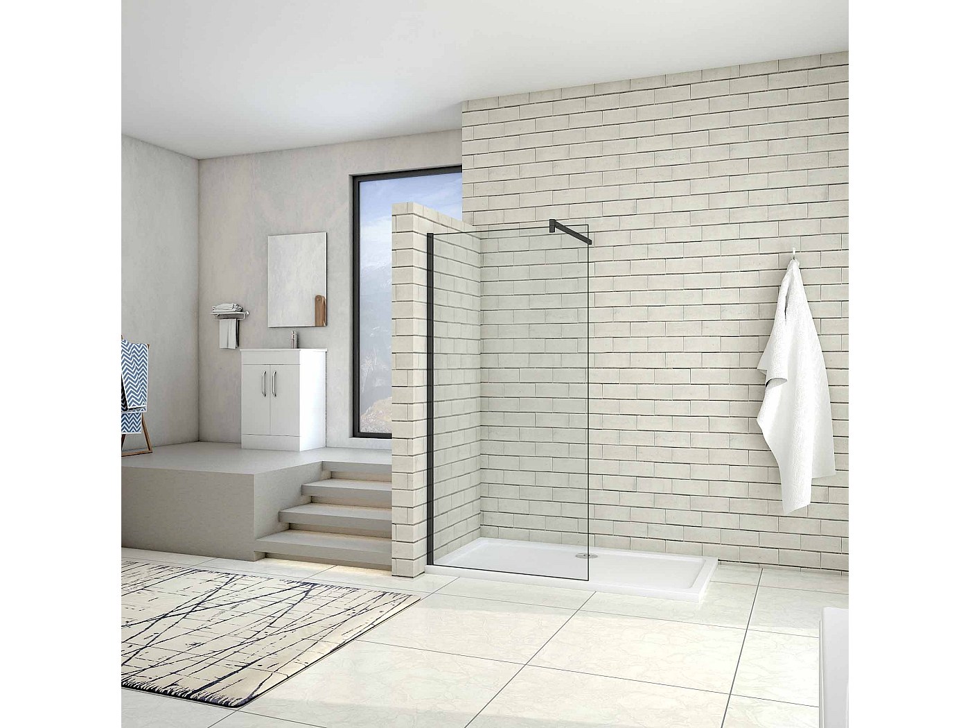 Panel de ducha vidrio antical 8mm con barra 90cm perfil negro mate,(98 ...