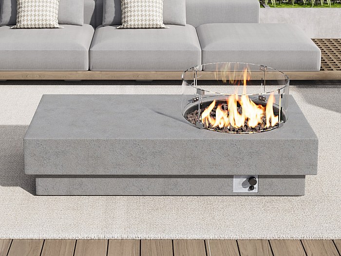 Table braséro grise en MGO, au gaz, rectangulaire avec foyer rond sur ...