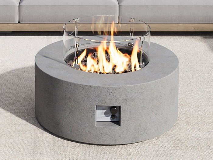 Table braséro grise au gaz ronde avec foyer rond au centre en MGO - SEROZA