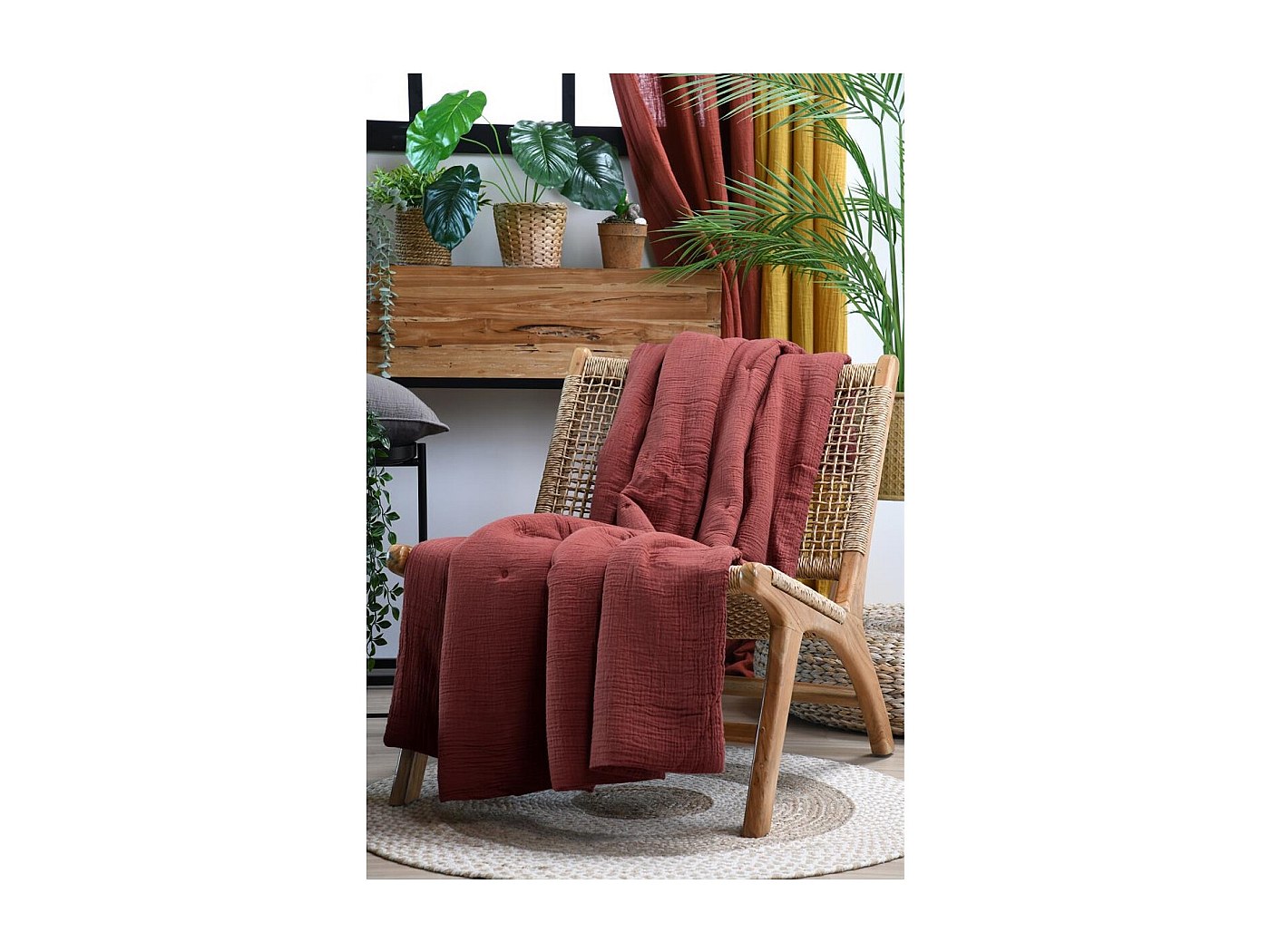 Plaid ou Edredon en gaze de coton 125 x 150 cm Pop color terracotta