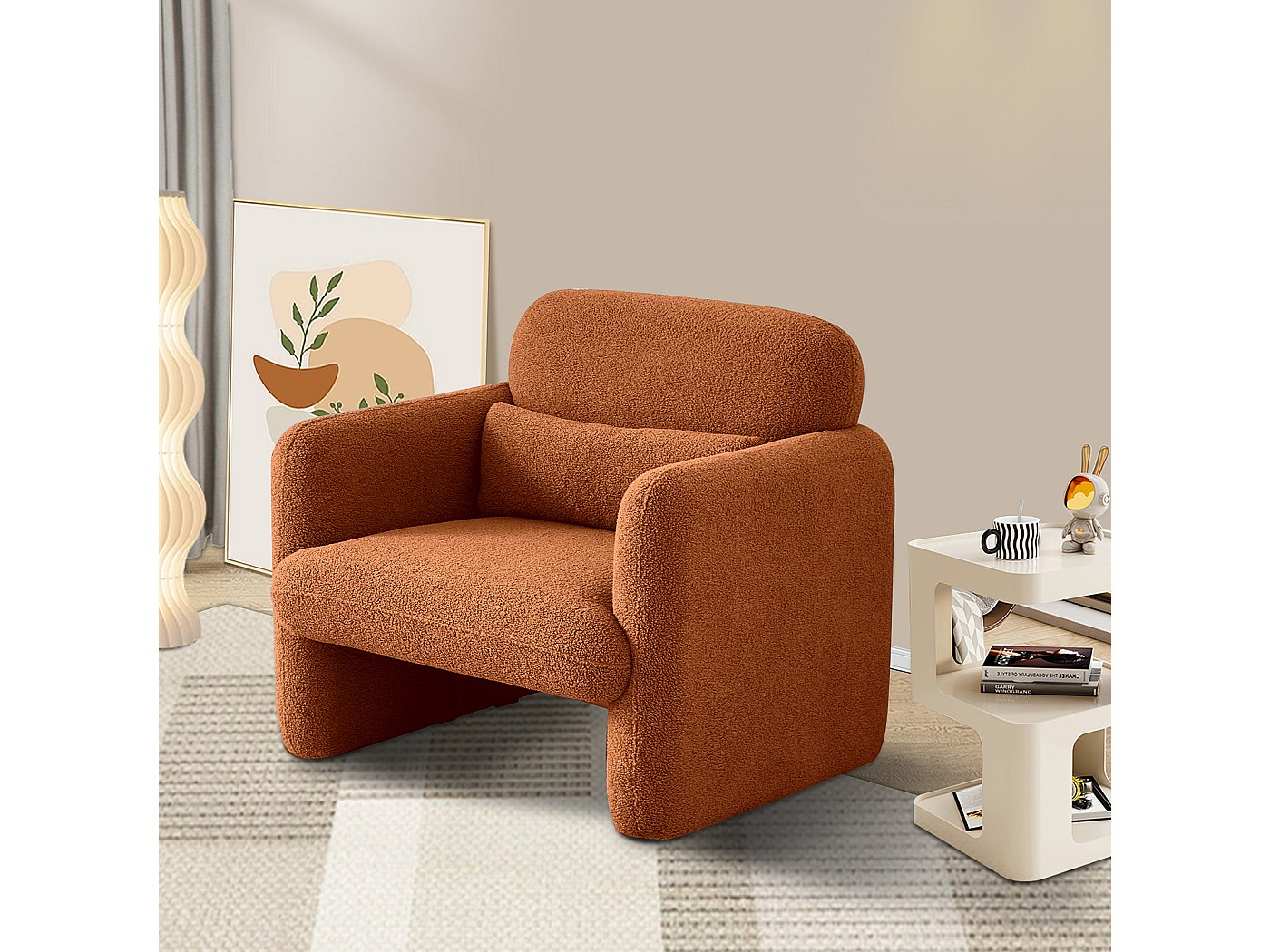 Moderne loungestoel, enkele bank, pluche stof, tv-fauteuil, leesstoel ...