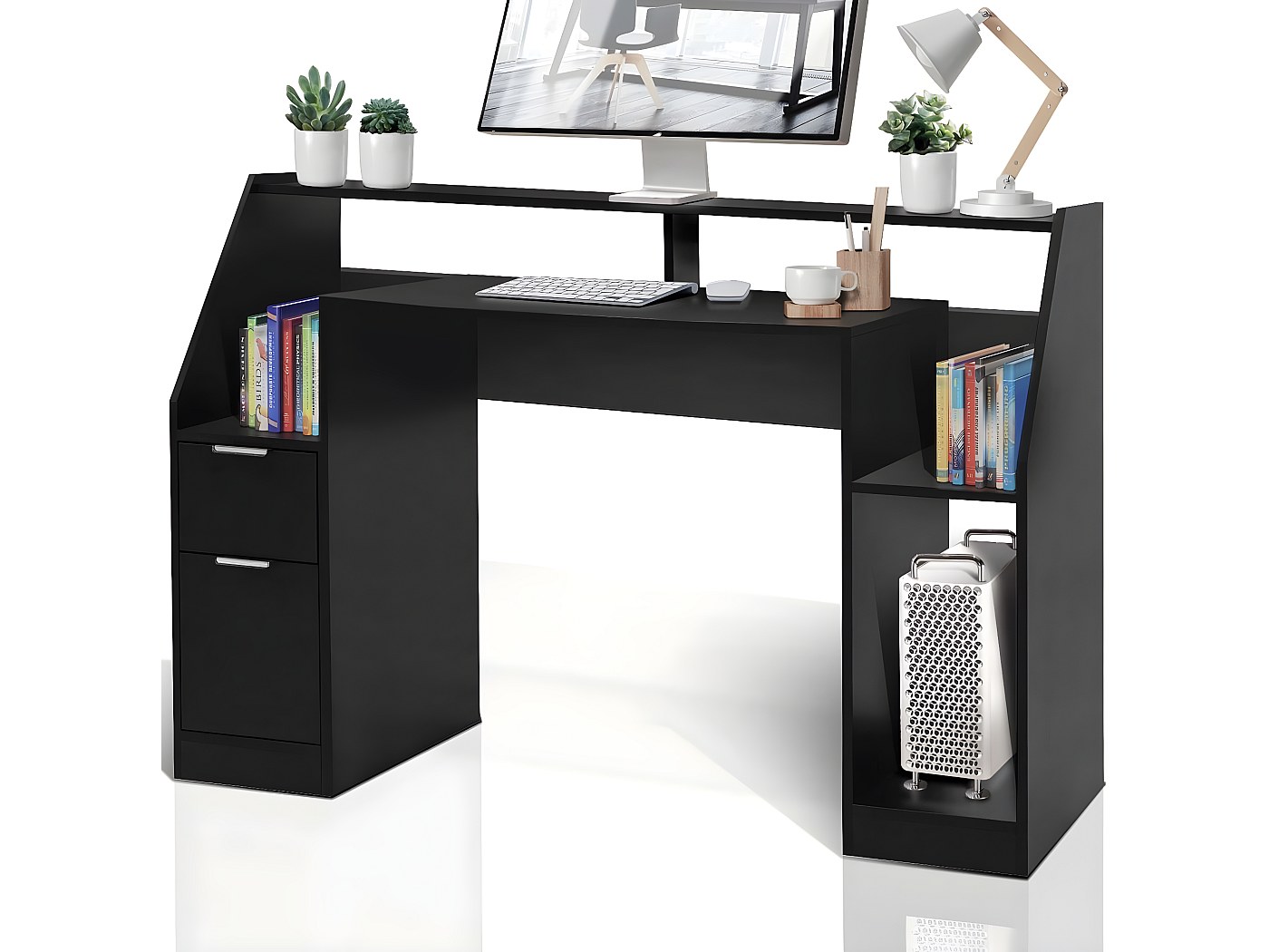 Floraya - Bureau met lades en Opbergruimte - Computerbureau - 123x55x90cm - Zwart