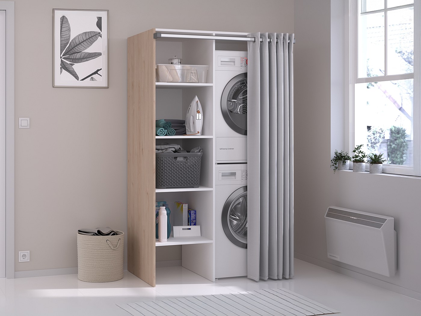Meuble de buanderie pour 2 machine à laver - Naturel clair - L111 x ...