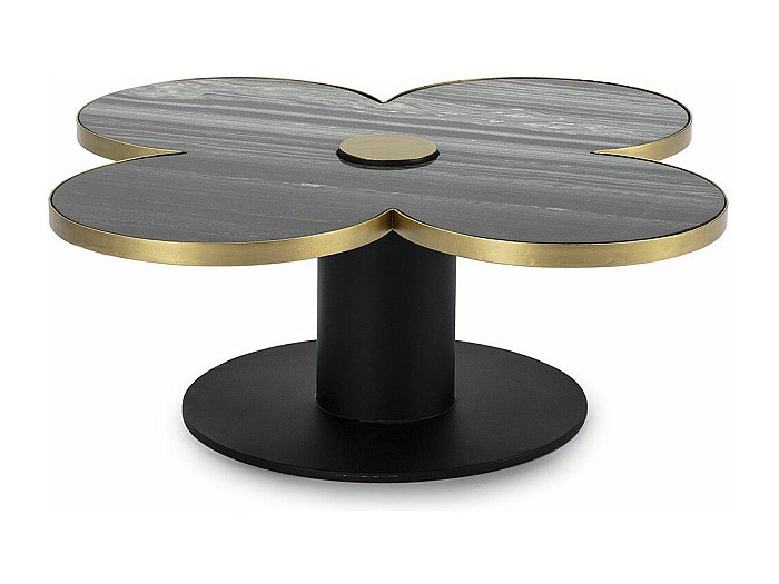 Table basse design trèfle à 4 feuilles granite et pieds métal noir