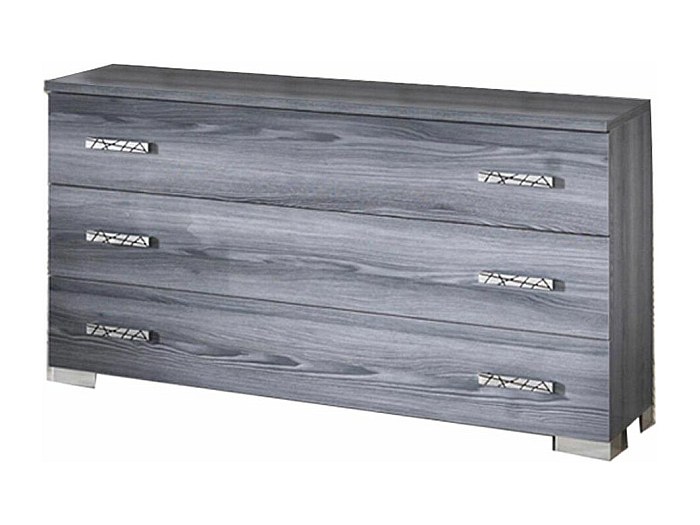 Commode 3 grands tiroirs bois chêne grisé Nikoza 116cm