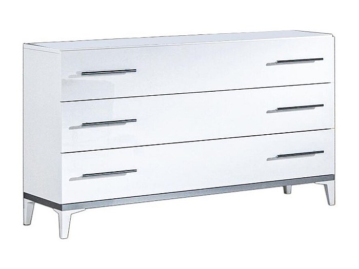 Commode design 3 grands tiroirs bois blanc laqué et et métal argenté ...