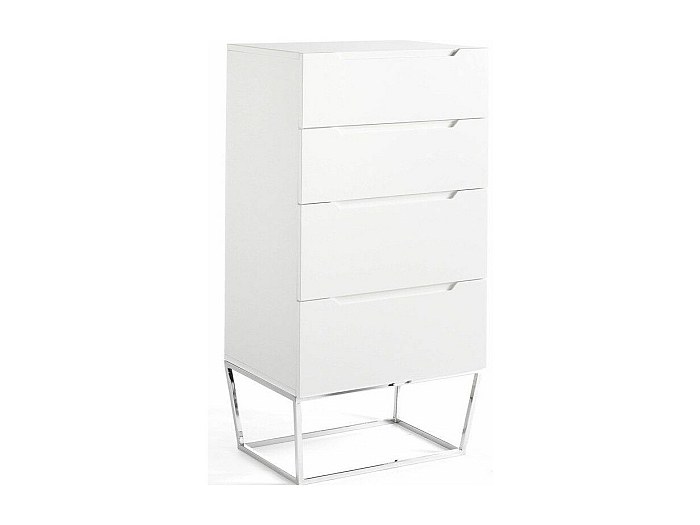 Chiffonnier design 4 tiroirs laqué et pieds acier chromé Romus-Couleur Noir