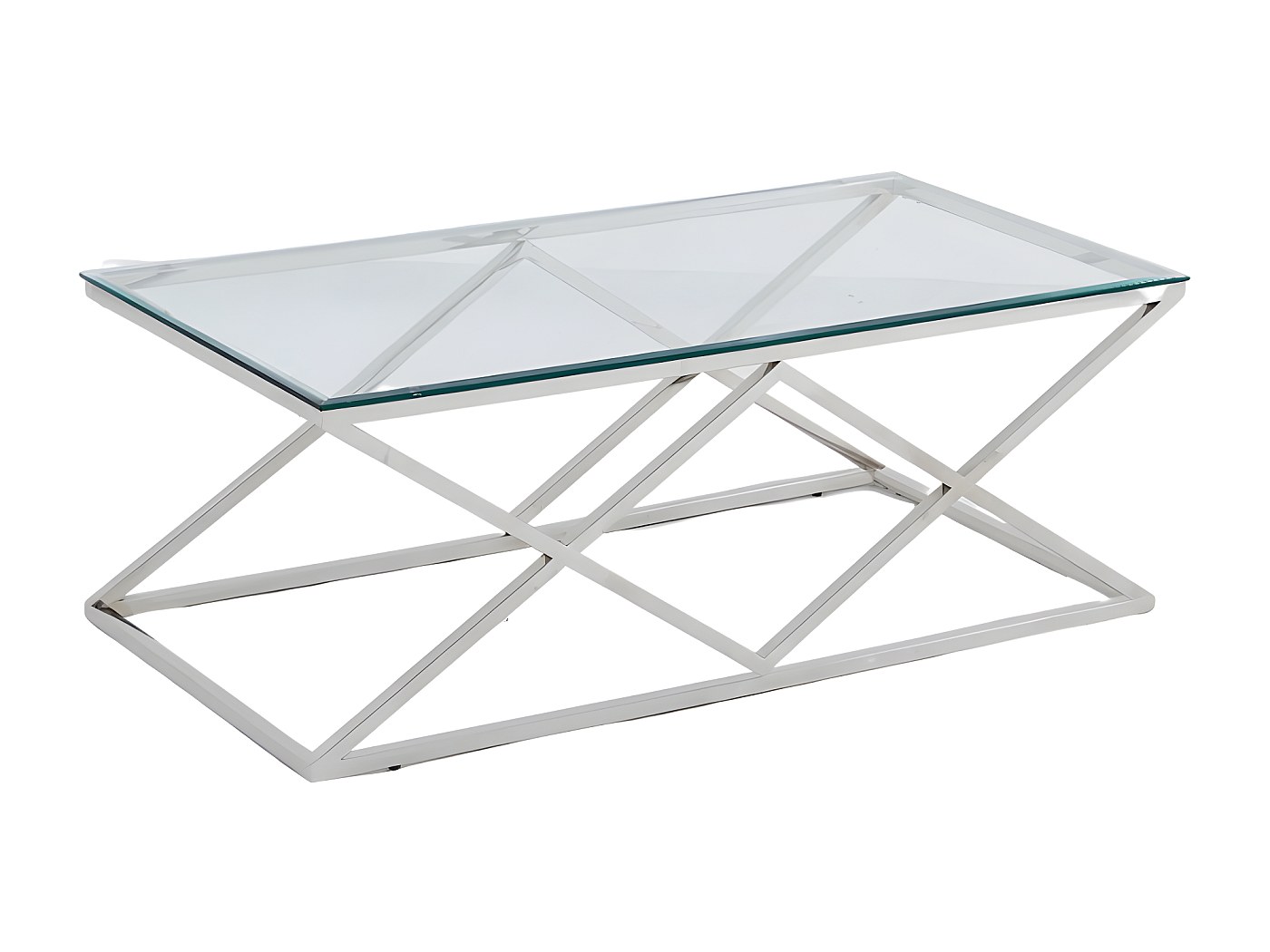 Table basse triangle chrome 120cm verre marbré blanc 120x60 cm