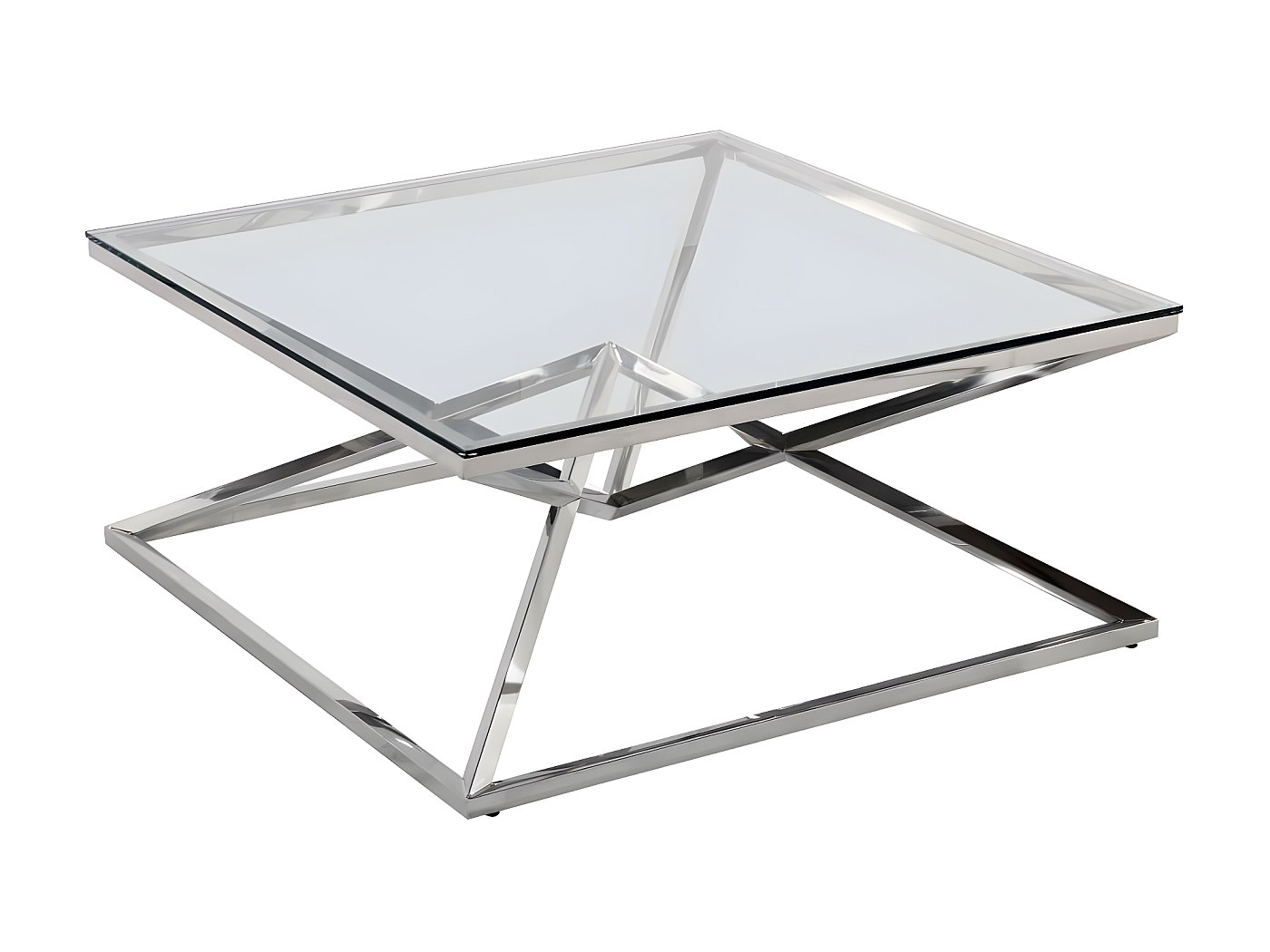Table basse carré pyramide chrome 100x100x45 cm