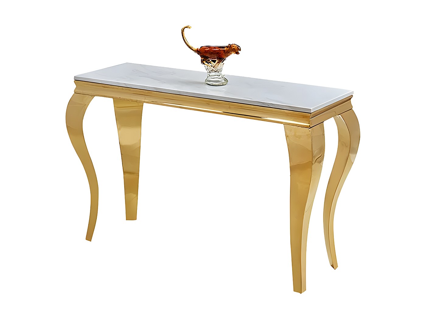 Console BAROQUE Gold plateau verre blanc marbré 110x50x85 cm