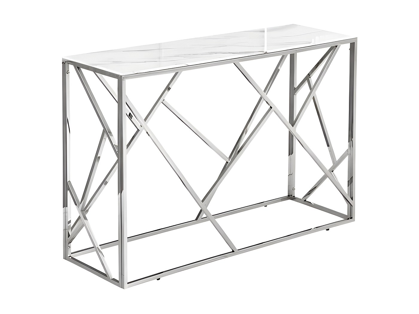 table Console GEOMAG Inox verre Marbre Blanc 120x40x78 cm