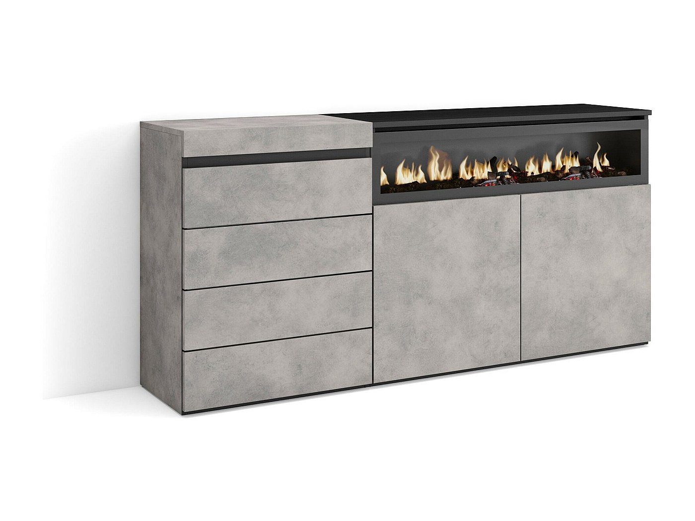 Cassettiera, 135x57x75 cm, Camera da letto, stanza, Camino elettrico ...