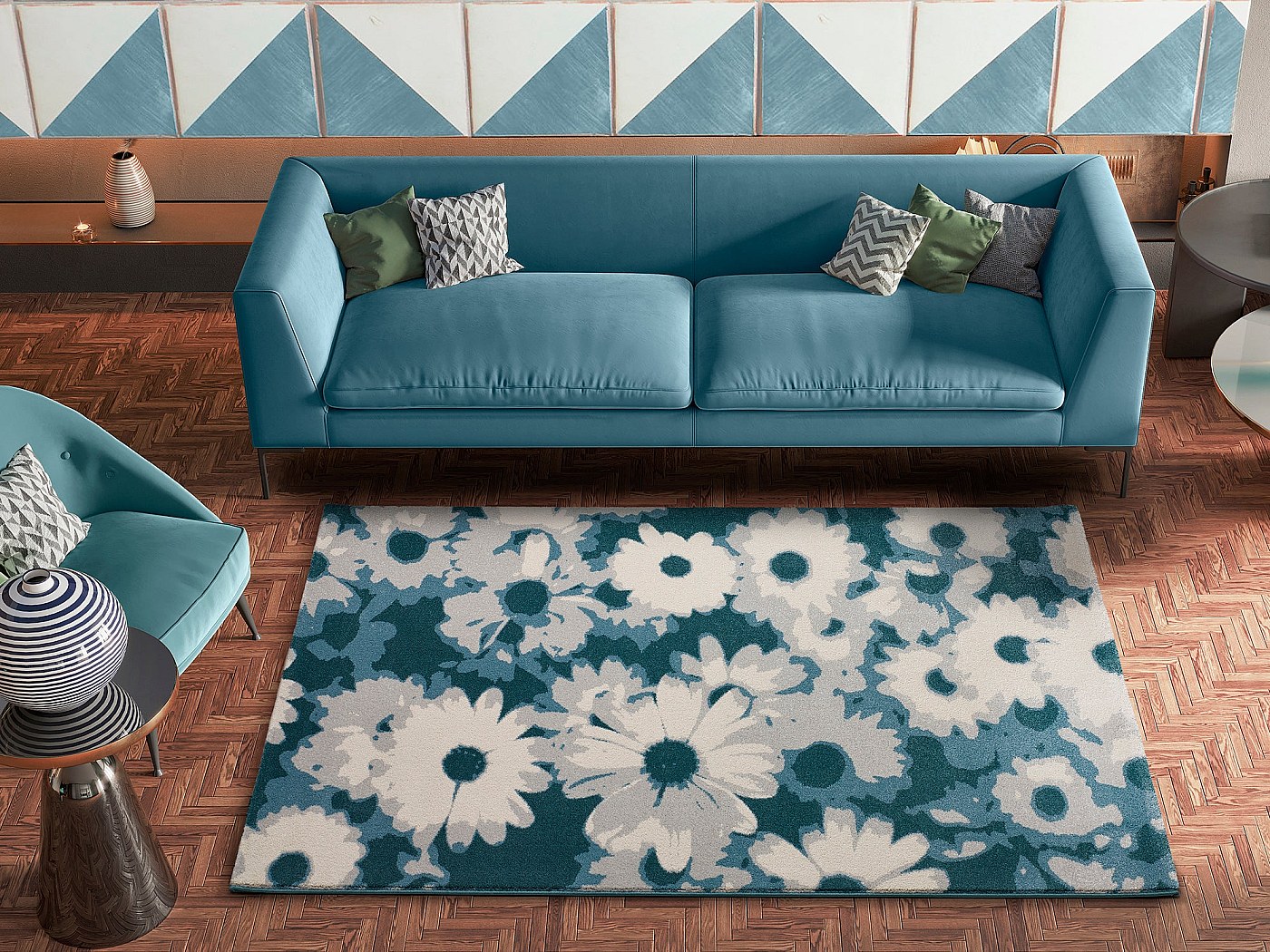 Tappeto interno - floreale - blu - 160 x 230 cm - MONIC