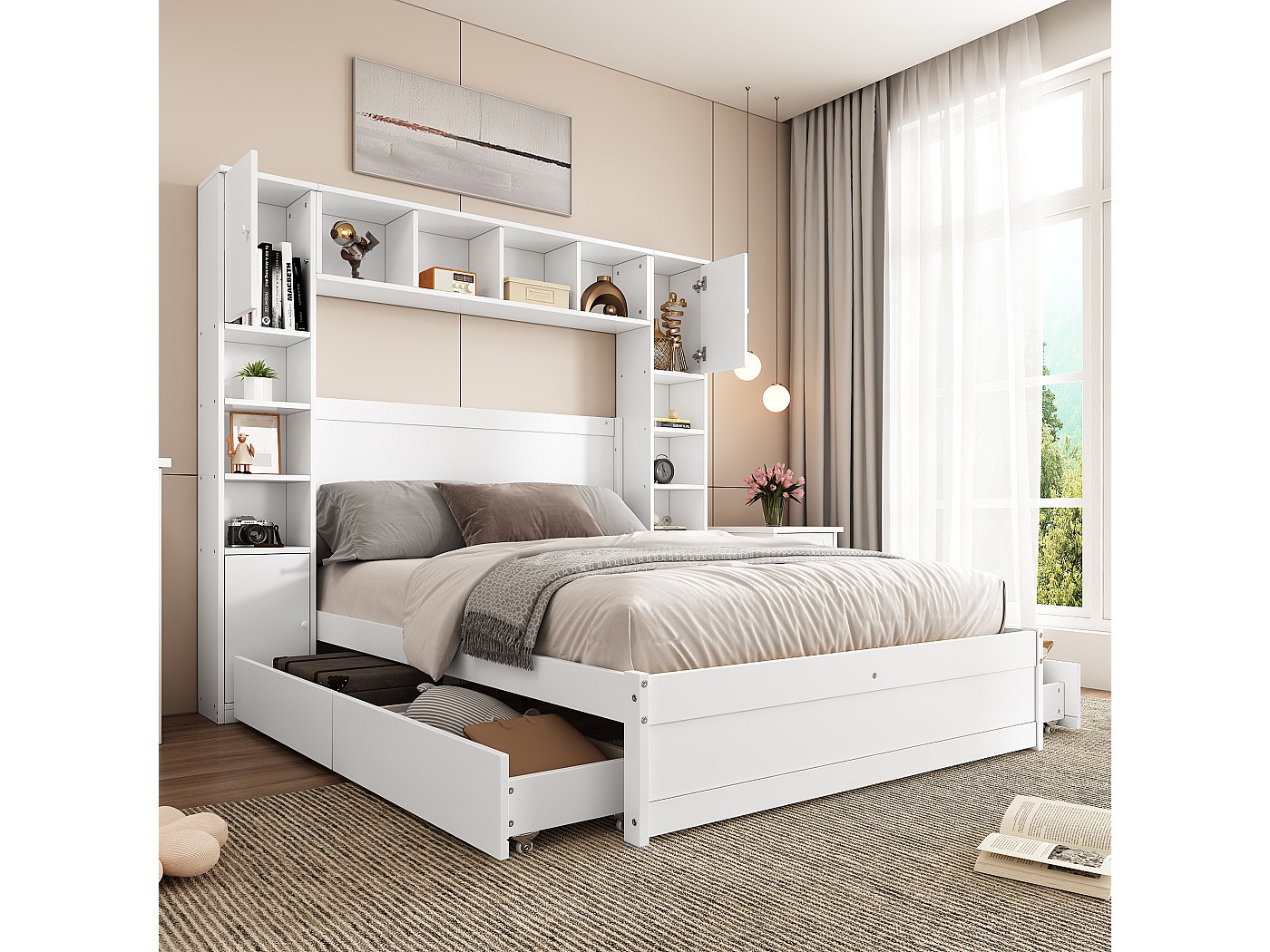 Letto matrimoniale 140 x 200 cm con 4 cassetti e molteplici vani ...