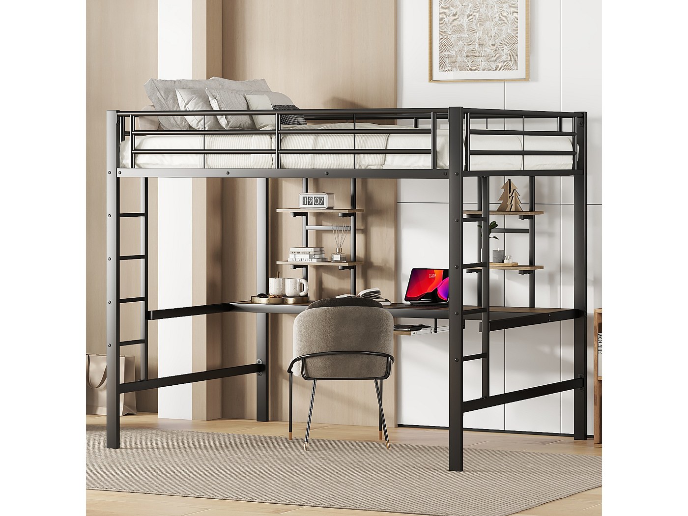 Letto a soppalco 140x200 cm per bambini - Letto rialzato con struttura ...