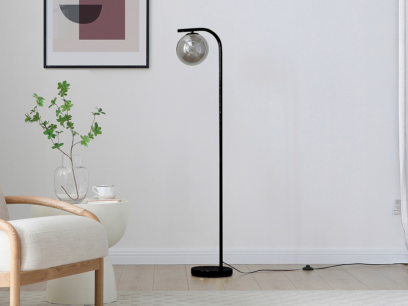 Metalen vloerlamp met rookglas - D.28 x H.150 cm - Zwart SOFIA