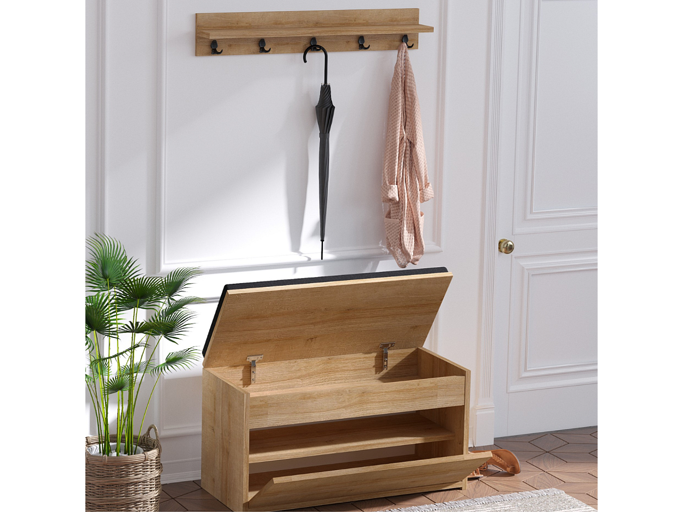 Mueble recibidor con perchero de pared y caja de almacenaje LARVIK