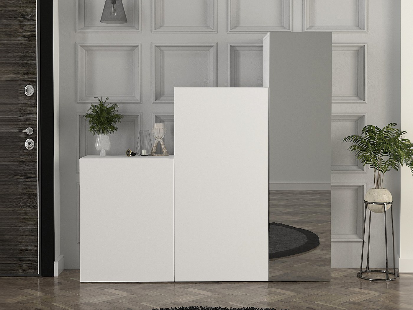 Vestiaire modulable avec 1 miroir et 3 portes blanc - TELEZA
