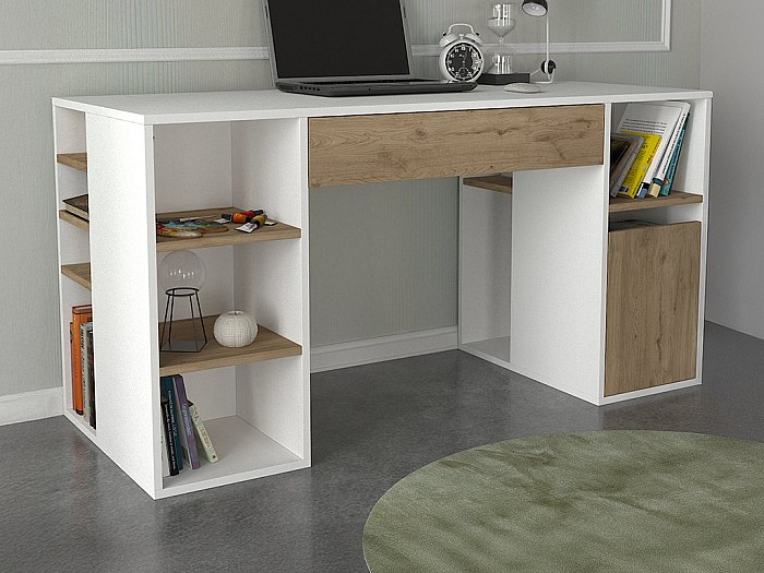 Bureau avec rangements coloris blanc et naturel - MELAVA